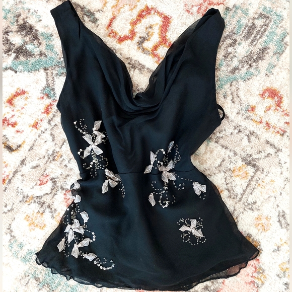 Mixit | Tops | Y2k Silk Beaded Flower Top | Poshmark